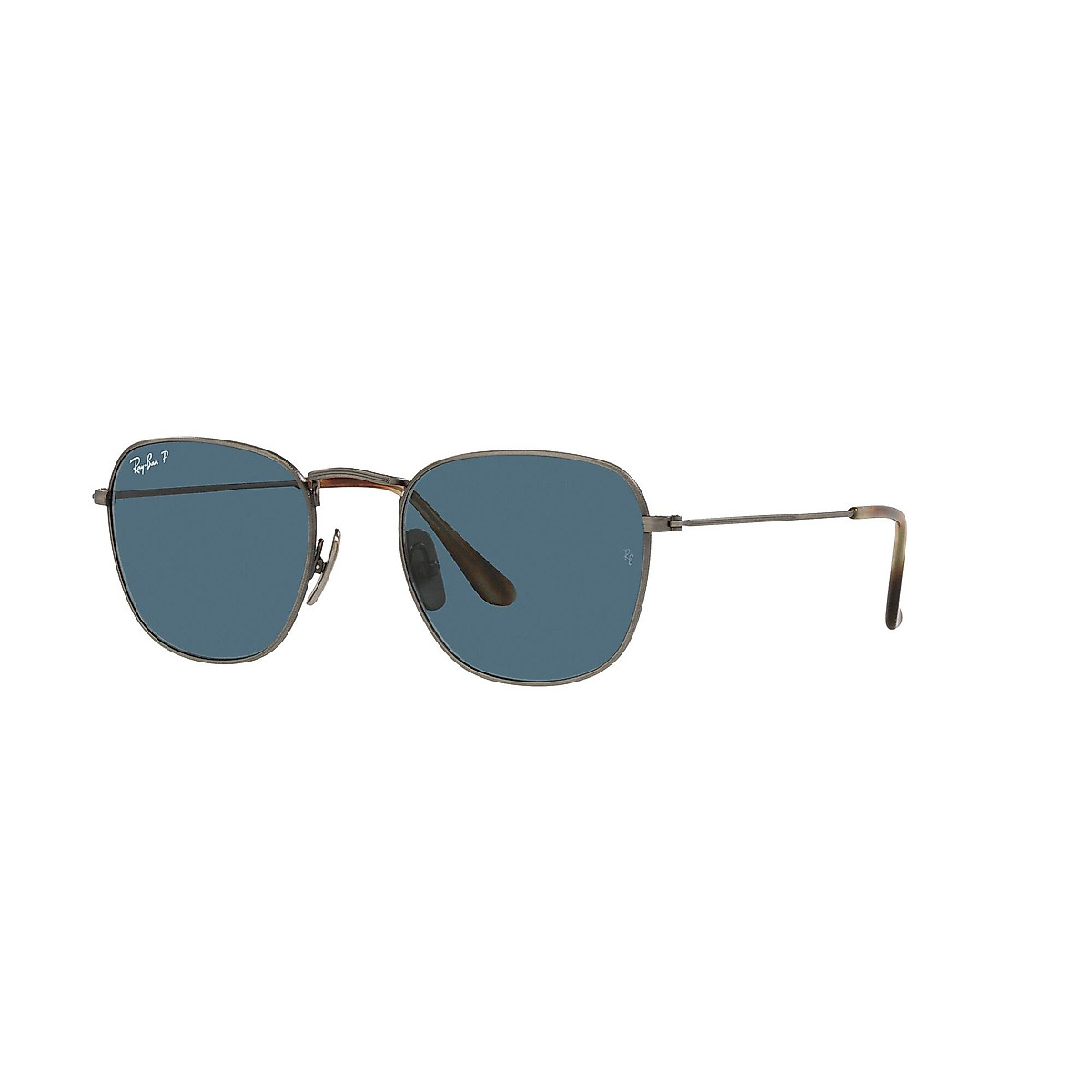Ray-Ban Men's RB8157 Frank Titanium Square Sunglasses, Demigloss Gunmetal/Blue/Gold Mirrored Polarized, 51 mm