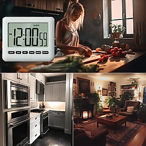 MOUISITON Magnetic Clock Kitchen Digital Timer with Alarm, 12/24 Hours Big Screen Loud Alarm & Strong Magnet, Count-Up & Count Down for Kitchen Baking Sports Games Office Study (Black)