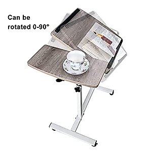 COSDACE Foldable Laptop Table for Sofa, Adjustable Height Desk Table Workstation Rolling Table, Portable Overbed Mobile Computer Table with Wheeled & Metal Frame for Home, Office, Study