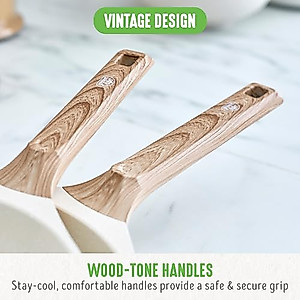 GreenLife Arte 8 Piece Ceramic Nonstick Cookware Pots and Pans Set, Induction Suitable, PFOA & PFAS Free, Wood Print Handles, Glass Lids, Stock Saucepans & Frying Pans, Dishwasher Safe, Speckled Cream