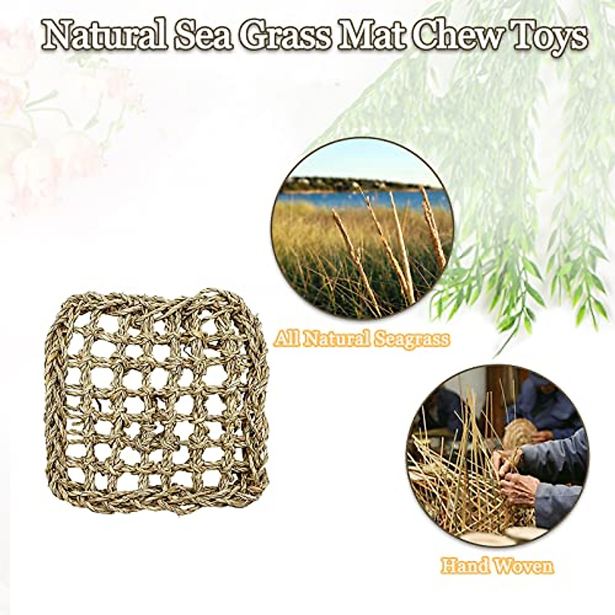 Bird Seagrass Mat Parrot Natural Seagrass Woven Net Parakeet Climbing Rope Chew Toys Hideout Shed Sheltering for Lovebird Cockatiel Conure Budgie