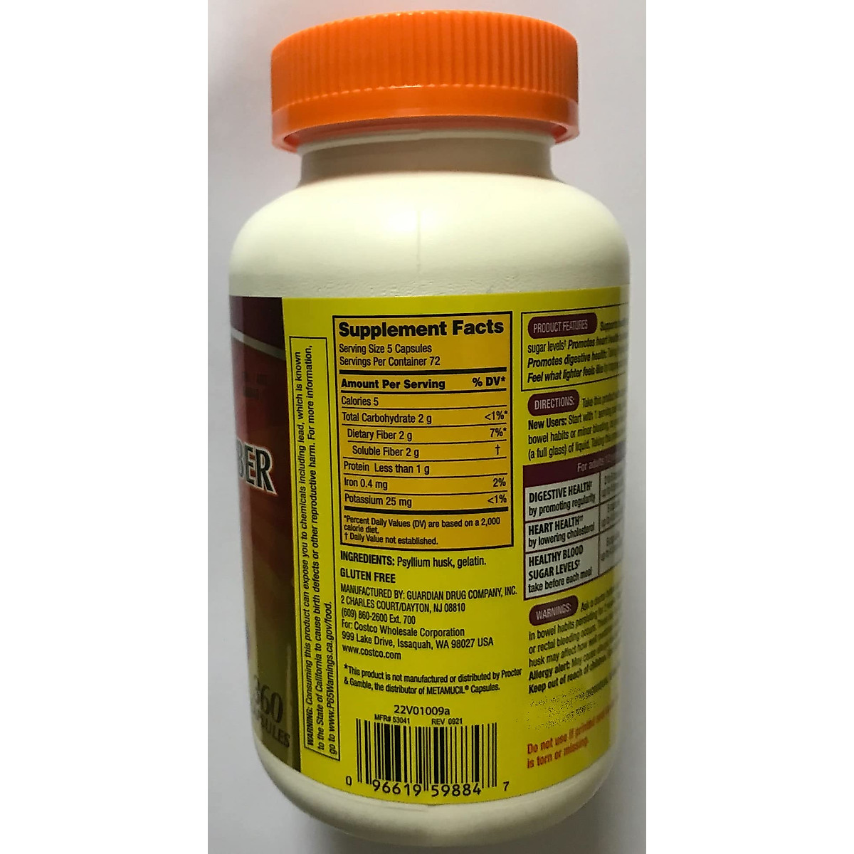 Fiber Capsules Kirkland Therapy for Regularity/Fiber Supplement, 360 capsules - Compare to the Active Ingredient in Metamucil Capsules