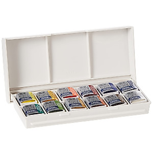 Winsor & Newton Cotman Water Colour Paint Sketchers' Pocket Box, Half Pans, 13 count (12 colors and a brush)