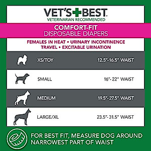 Vet's Best Comfort Fit Dog Diapers | Disposable Female Dog Diapers | Absorbent with Leak Proof Fit | Large/X-Large, 30 Count