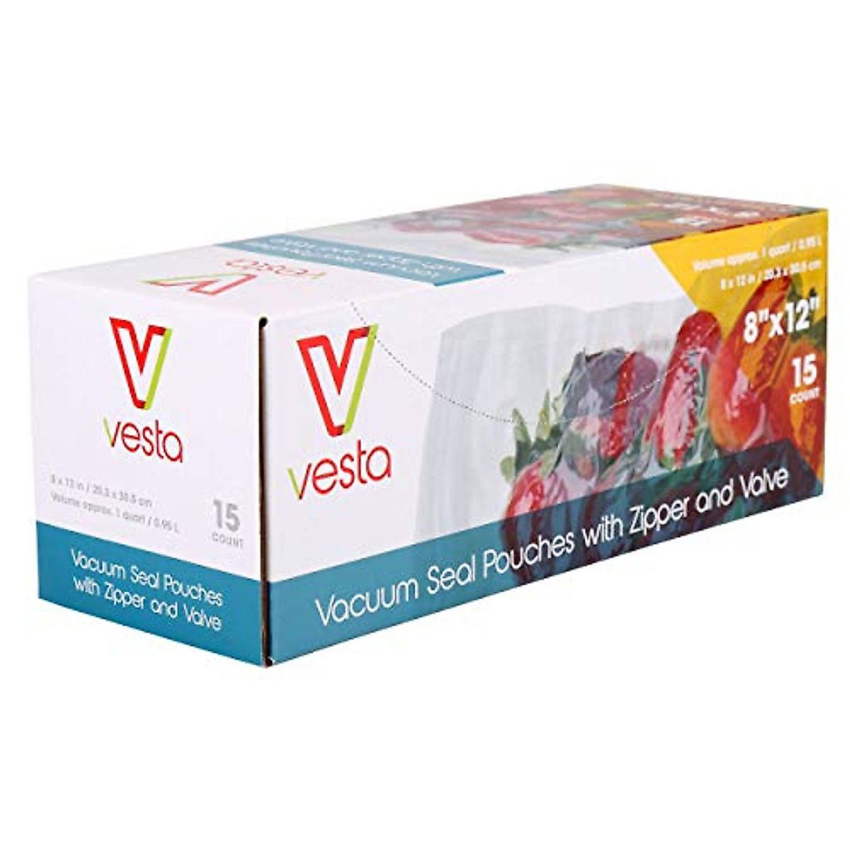 Vesta Precision Vacuum Seal Pouches - Clear and Embossed Vacuum Sealer Bags with Zipper and Valve - Great for Food Storage and Sous Vide - 8 x 12 inches - 15 Vacuum Seal Bags Per Box