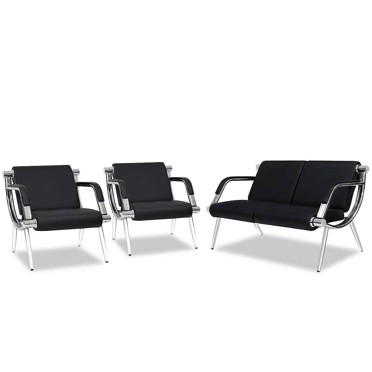 Kinsute 3 PCS Office Reception Chairs 4-Seats Waiting Room Chairs for Salon Barber Bench Airport Bank Hall Visitor Guest Black PU Leather Sofa