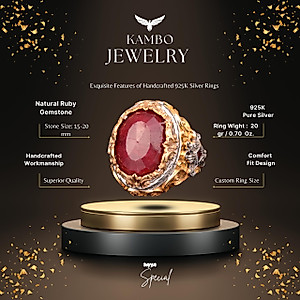 Real Natural Ruby Gemstone Ring, 16.65 Carat, Birthstone Ring For Men, Genuine Gemstone Ring, Sterling Silver Ring