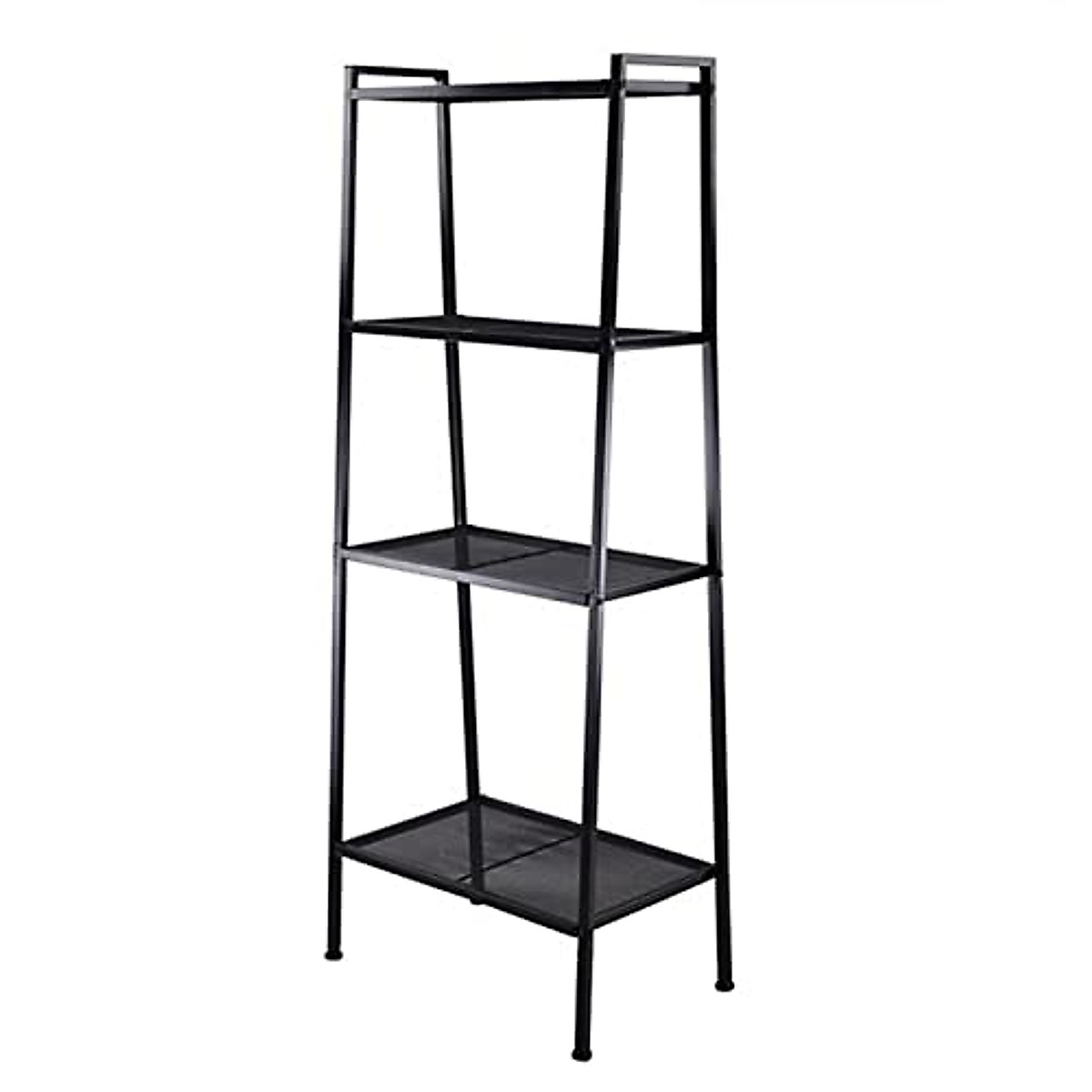 XIAOSENLIN 5-Shelf Modern Bookcase, Freestanding Ladder Bookshelf with Industrial Metal Frame for Living Room Bedroom Home Office (Black-4 Tier)