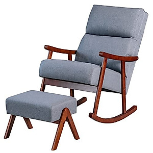 HOMREST Rocking Chair, Mid-Century Modern Upholstered Fabric Rocking Armchair with Ottoman & Thick Padded Cushion for Living Baby Room, Bedroom(Gray)