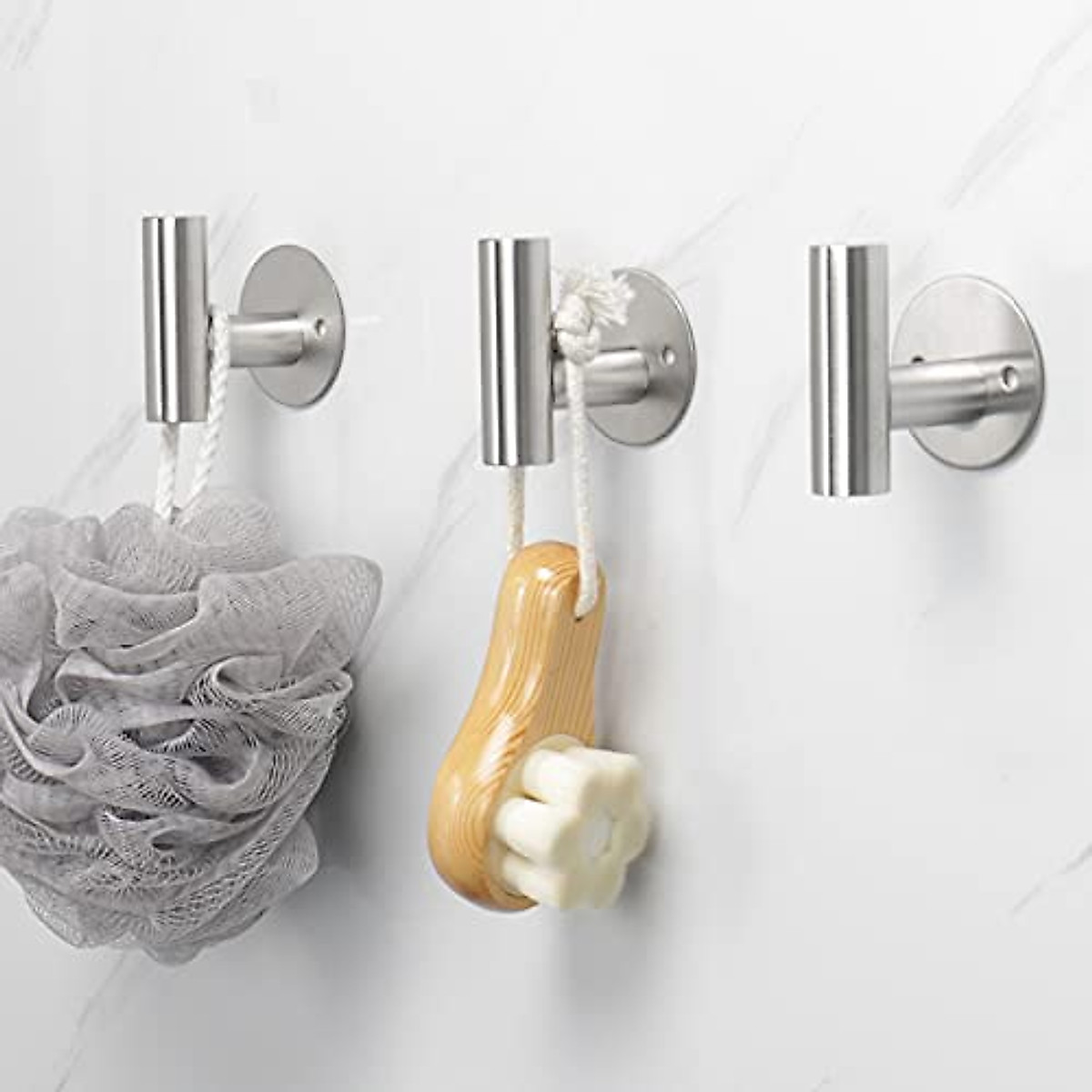HarJue Bath Towel Hooks, 304 Stainless Steel Robe Towel Hooks Heavy-Duty Waterproof Rustproof Coat Hook for Bathroom and Kitchen- Wall Mounted and Self-Adhesive Installation, 5 Pack (Brushed Nickel)