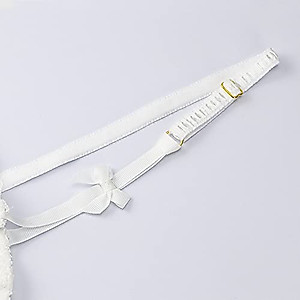 4 Piece Women Lace Lingerie Set with Garter Belts and Stockings Unlined Balconette Bra with Underwire White