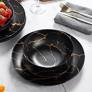 Melamine Dinnerware Set Black Kitchen Dinner Set, 12pcs Plates and Bowls Set Best for Indoor and Outdoor Party,BPA-Free Dishwasher Safe, Eco-Friendly …