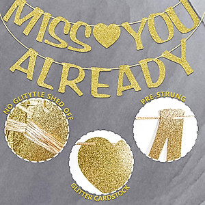Qttier Miss You Already Banner, Pre-strung Party Decorations for Farewell Party Going Away Party Goodbye Party Retirement Graduation, Gold Glitter