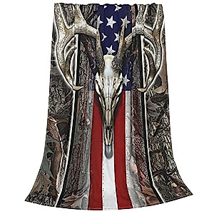 Deer Camo American Flag Throw Blanket Warm Ultra-Soft Micro Fleece Blanket for Bed Couch Living Room Decoration