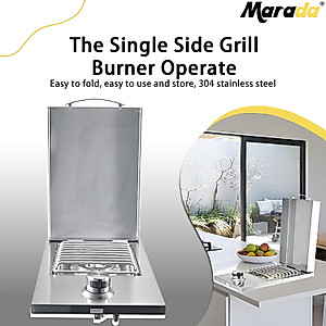 Marada Drop-In Single Side Grill Burner Natural Gas 304 Food Grade Stainless Steel Built-In Single Side Burner for Outdoor Grill 12,000 BTU Air inlet thread 5/8"-18UNF