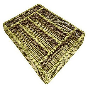 Mountain Woods Green 6 Compartment Natural Seagrass Silverware Food Serving Tray | Decorative Tray for Ottoman - 16" x 12" x 2"