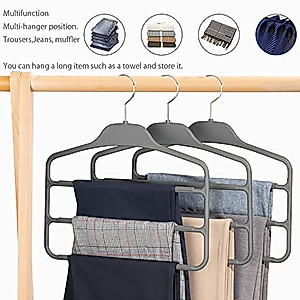 CQQDOQ Pants Hangers 3 Pack Space Saving Multi-Layer Pants Hanger Non-Slip Rotating Closet Organizer Hangers for Pants Jeans Scarf Tie Clothes Trousers Towels - Grey