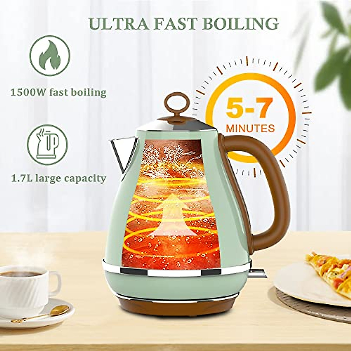 Evoloop 1.7L Electric Kettles, BPA Free Tea Kettle, Hot Water Boiler Heater, Stainless Steel Teapot, Auto Shut-Off & Boil-Dry Protection, 120V/1500W