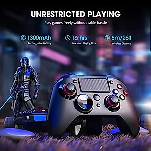 Wireless Controller for PS4, 1300mAh Rechargeable Battery Game Controller for Playstation 4/Pro/Slim, Dual Vibration Game Joystick Controller/Headset Jack/ Six-axis Sensor Compatible with PS4 Console