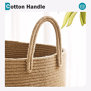 YOUDENOVA Cotton Laundry Hamper, 58L - Woven Collapsible Storage Basket - Jute Brown