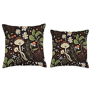 TAYEGU Mushrooms Shroom Flowers Floral Cute Mushroom Throw Pillow, 18x18, Multicolor