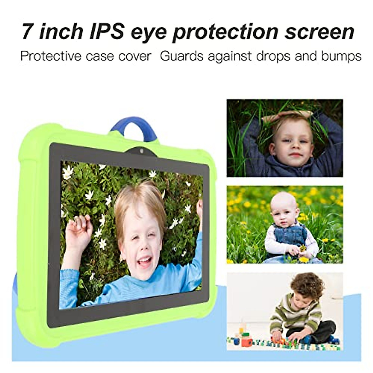 7 Inch Kids Tablet, for Android 6.0 HD Eye Protection Screen Tablet 1GB RAM 8GB ROM, 2MP 2MP Dual Cameras, Bluetooth Learning Toddler Tablet with Stand Protective Case(Green)