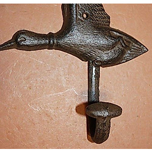 Southern Metal Duck Hunter Rustic Home Decor, Cast Iron Duck Retriever Dog, Bundle of 5 Coat Hat Wall Hooks
