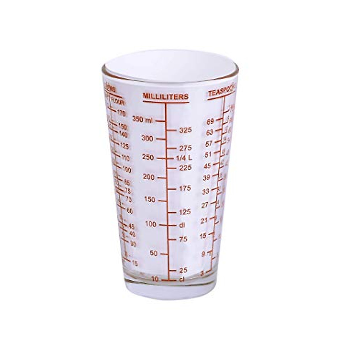 Kolder Mix N Measure Glass, Multi-Purpose Liquid and Dry Measuring Cup, 6 Units of Measurement, Heavy Glass, Red