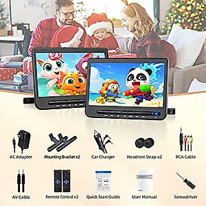 10.5" Dual Portable DVD Player for Car with 1080P HDMI Input, DESOBRY Rechargable Car DVD Player Dual Screen Play A Same or Two Different Movies, 5-Hour Battery, Support USB,AV in/Out, Last Memory