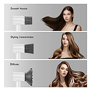 Laifen Hair Dryer, Negative Ionic Blow Dryer with High-Speed Brushless Motor for Fast Drying, Low Noise Thermo-Control Hairdryer with Magnetic Nozzle, Styling Concentrator & Diffuser (White)