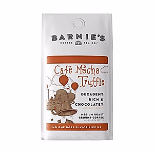 BARNIE'S COFFEE TEA CO. Ground Decadent and Rich Chocolate Flavor Medium Roasted Arabica Beans Sugar Free and Nut Free 12 oz Bag, Café Mocha Truffle, 1 Count