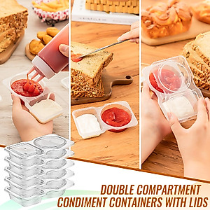 ZMLTLMG 20Pcs Double Compartment Condiment Container, Disposable Snack Containers with Lids, Compartment Transparent Snack Containers for to-go Sauce, Sampling, Travel Snack