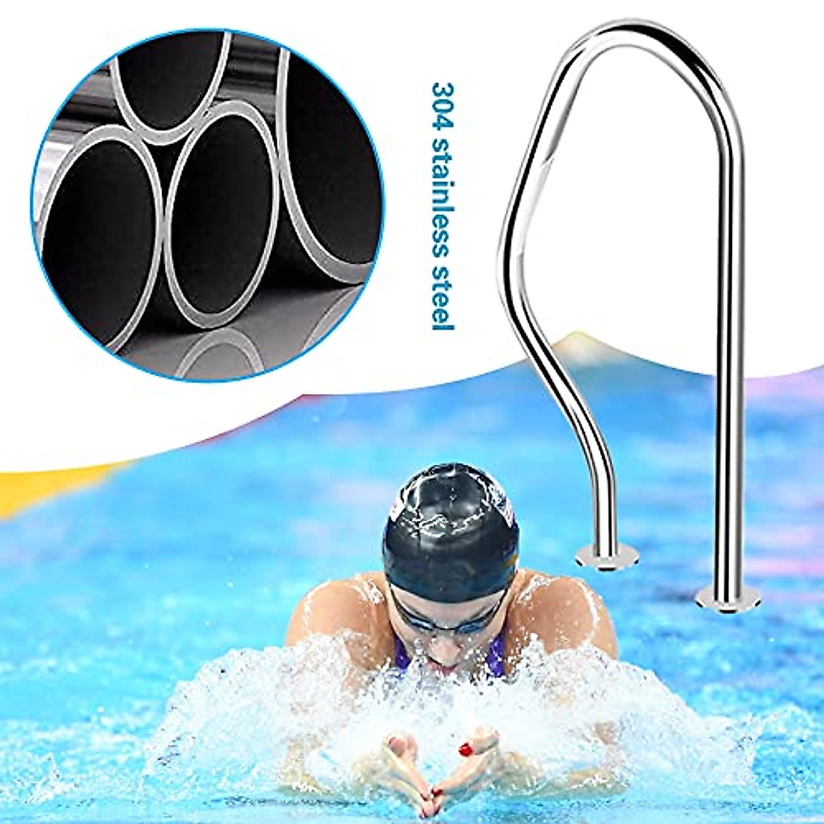 BTZHY Pool Handrails Pool Hand Rail 304 Stainless Steel Swimming Pool Handrail, Easy-to-Install, Pool Hand Rail for Garden Backyard Pools and Inground Pools Entrances