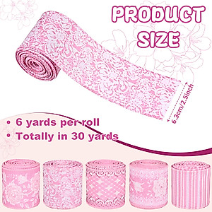 5 Rolls 30 Yards Floral Wired Edge Ribbon 2.5'' Pink Rose Flowers Printed Decorative Ribbon for Gift Wrapping Hair Bow Wreath Making for Wedding Valentine's Day Crafts Supplies