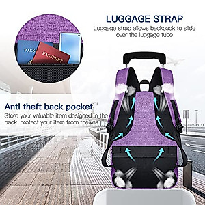 LCKPENG Large Backpack, Travel Laptop Backpack with USB Charging Port, Travel Backpack with 17.3 Inch Laptop Compartment for Women, Business Travel Computer Flight Approved Carry on Backpack, Purple