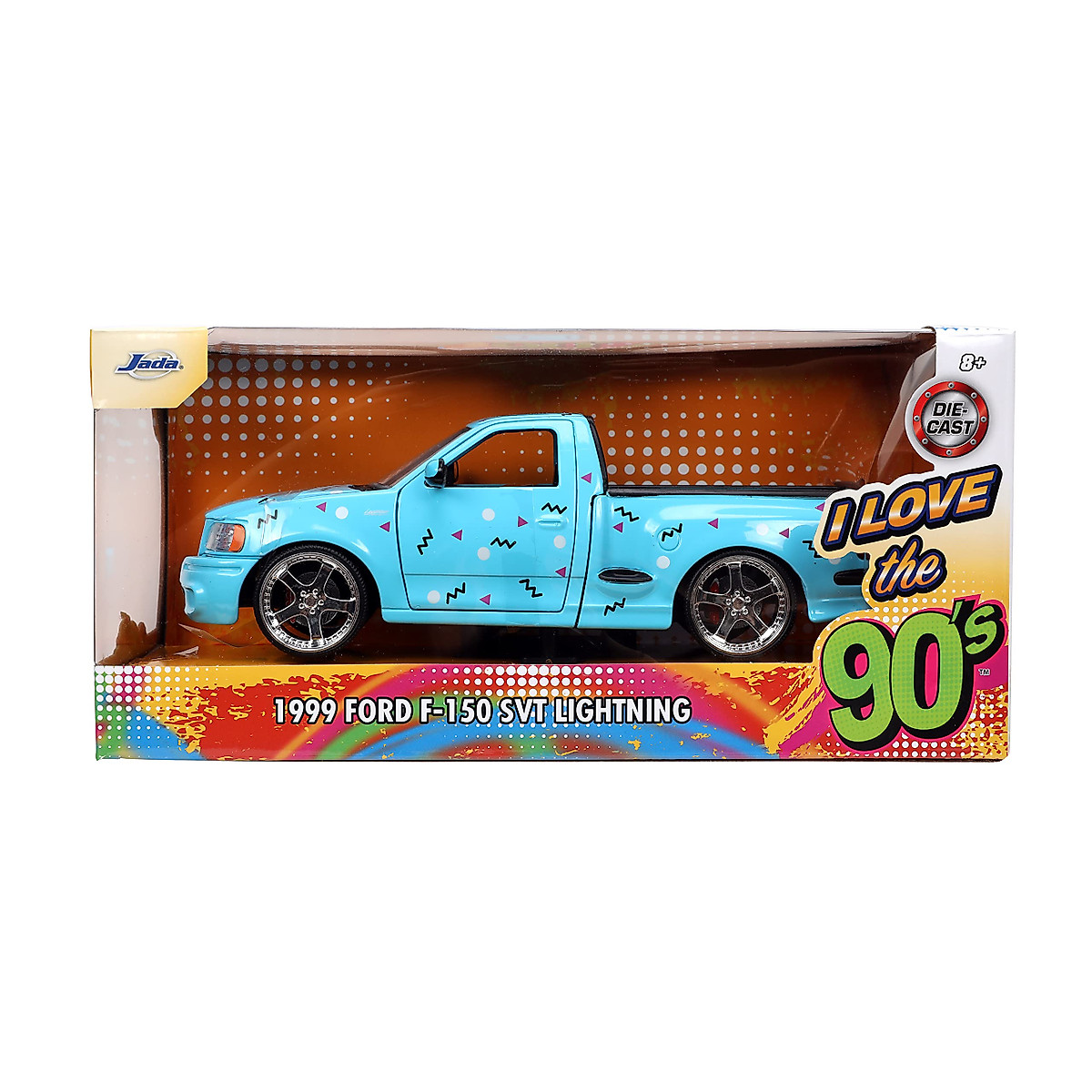 Jada Toys I Love The 90’s 1:24 1999 Ford F150 SVT Lightning Die-cast Car, Toys for Kids and Adults, Sky Blue (26136)