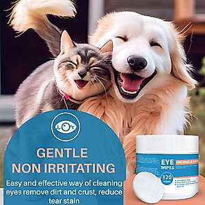 Dog Eye Wipes - 120Ct Tear Stain Remover for Dogs and Cats - 3.15" Presoaked Eye Wash Pads - Unscented Pet Eye Wipes for Remove Discharge and Crust