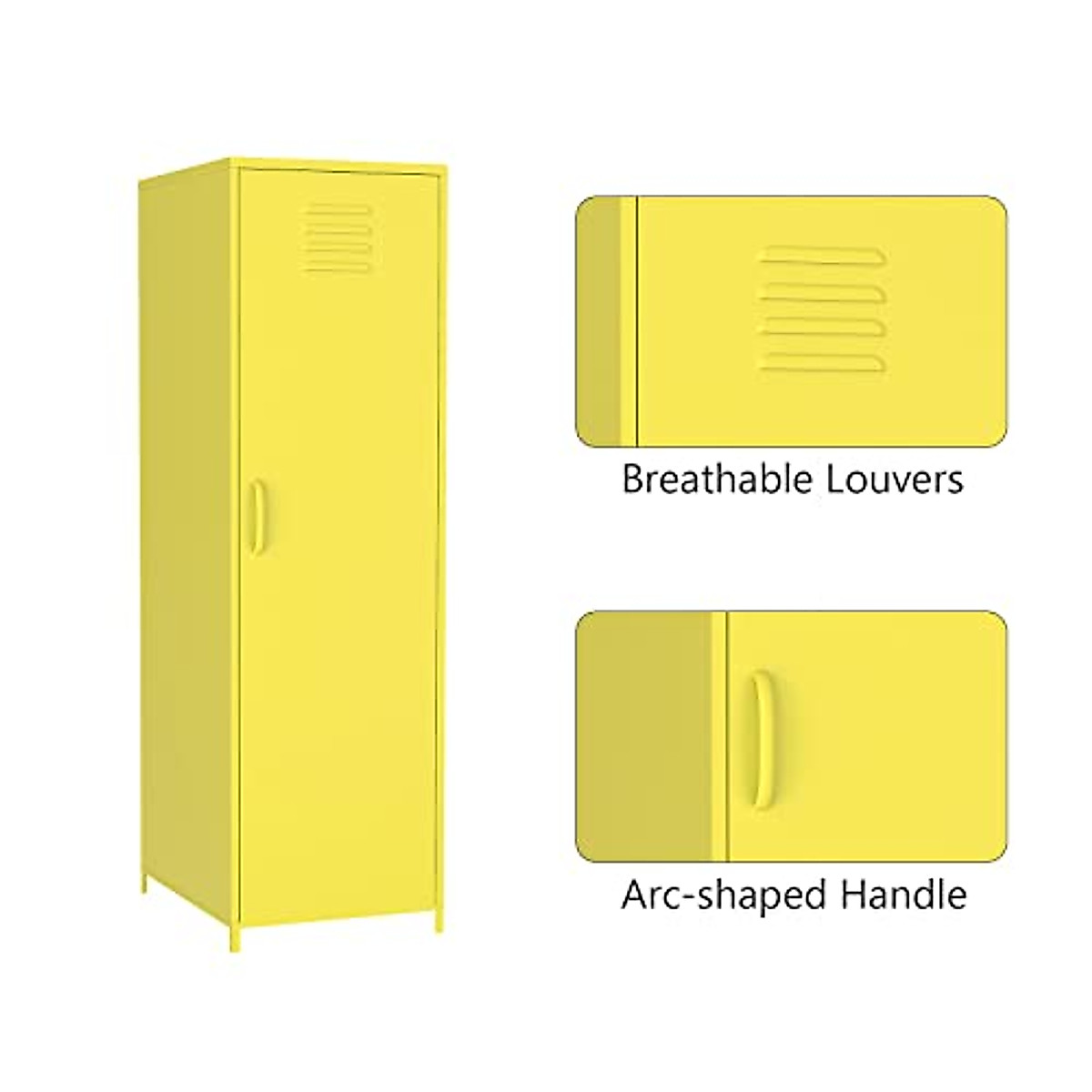 Lecut 51" Tall Locker Cabinet with Magnetic Door and 2 Adjustable Shelves Metal Storage Locker for Home School Office to Store Clothes Bags Toys and Book (Yellow)