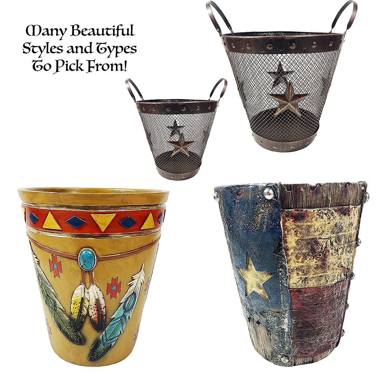 Urbalabs Silver Horse Leather Look Western Rustic Bathroom Trash Can Office Waste Basket Country Decor Rustic Office Garbage Can Cowboy Gun Decor Bathroom Decor Man Cave Western Waste