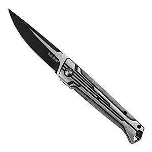 Kershaw Noventa Pocket Knife, 3.3 inch Stonewashed D2 Steel Blade with KVT Ball Bearings, Stainless Steel Handle, Pocketclip,black