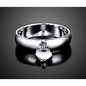 Awmnjtmgpw 925 Sterling Silver heart-shaped hanging heart lock Classic women's ring ring general fashion ring size 6-10 (Size 10)