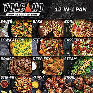 Red Volcano Textured Ceramic Nonstick, 11" Flat Bottom Wok Stir-Fry Pan with Lid for High Heat Cooking, Oven & Broiler Safe to 600 Degrees, Dishwasher Safe, PFAS PFOA & PTFE Free, Red