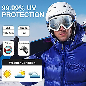 RABIGALA Ski Goggles Snow/Snowboard Goggles for Men Women Adult Youth Snowmobile Skiing Skating - 99.99% UV Protection Anti-fog