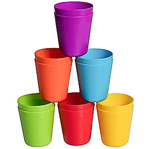 Klickpick Home - Set of 12 Kids Plastic Cups - 8 oz Children Drinking Cups Tumblers Reusable - Dishwasher Safe - BPA-Free Cups for Kids & Toddlers Bright Colored - Unbreakable Toddler Cups