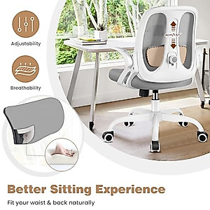 Razzor Office Chair, Ergonomic Computer Desk Chair with Lumbar Support, Breathable Mesh Rolling Swivel Task Chair with Flip-up Armrest and Adjustable Height for Home Office - LightGray