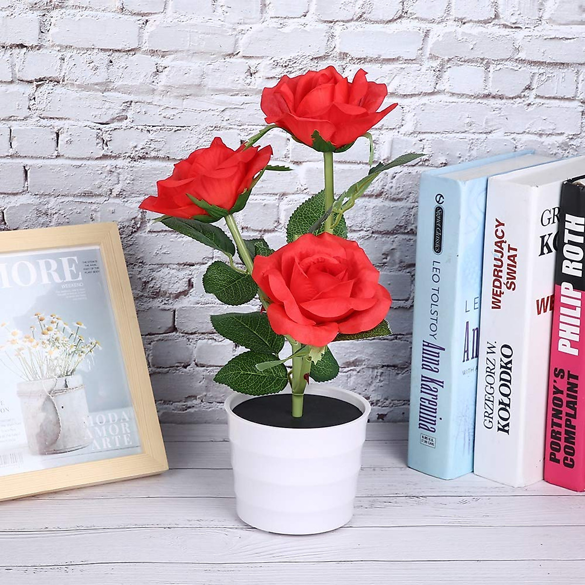 Fdit Artificial Rose 3LED Lamp Solar Simulation Flower Light for Home Garden Yard Lawn Path Way Party Decorative