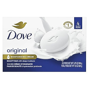 Dove Beauty Bar Soap Original 4 Count for Soft, Smooth Skin, with 1/4 Moisturizing Cream 3.75 oz