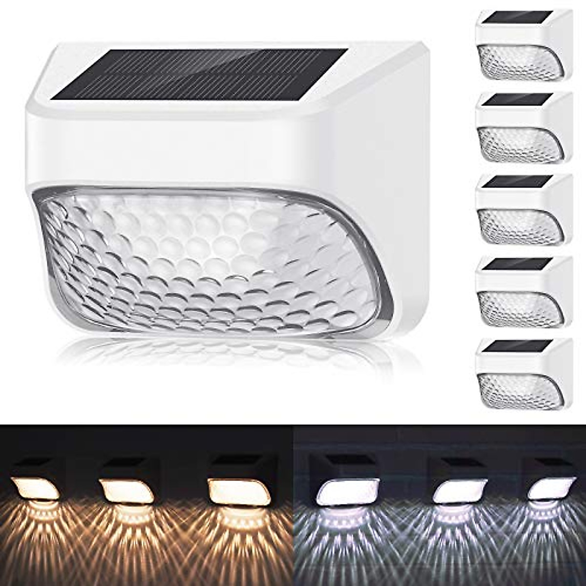 Permanent On All Night Solar Outdoor Lights 6 Pack, 2 Lighting Modes, Warm White/Cool White, IP65 Waterproof, Decorative Lighting for Fence Deck Garden Yard Stair Patio Post Pathway Steps(White02)
