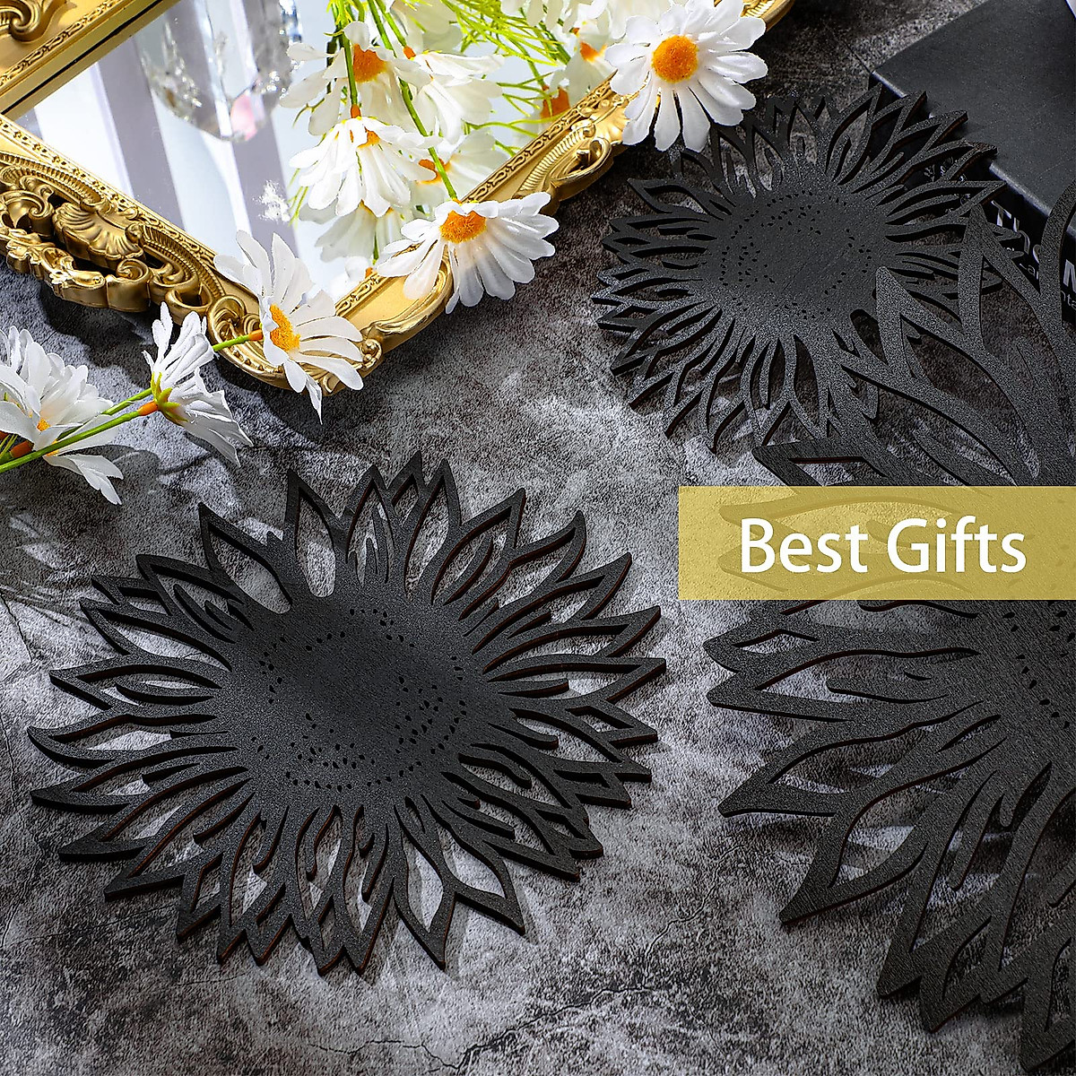 Sunflower Wall Decors Set of 3 Wood Room Wall Decor Rustic Sunflowers Petal Sign Hanging Wall Art Bedroom Bathroom Living Room Wall Decors Geometric Sculpture for Home Garden Outdoor 6 8 12 Inches