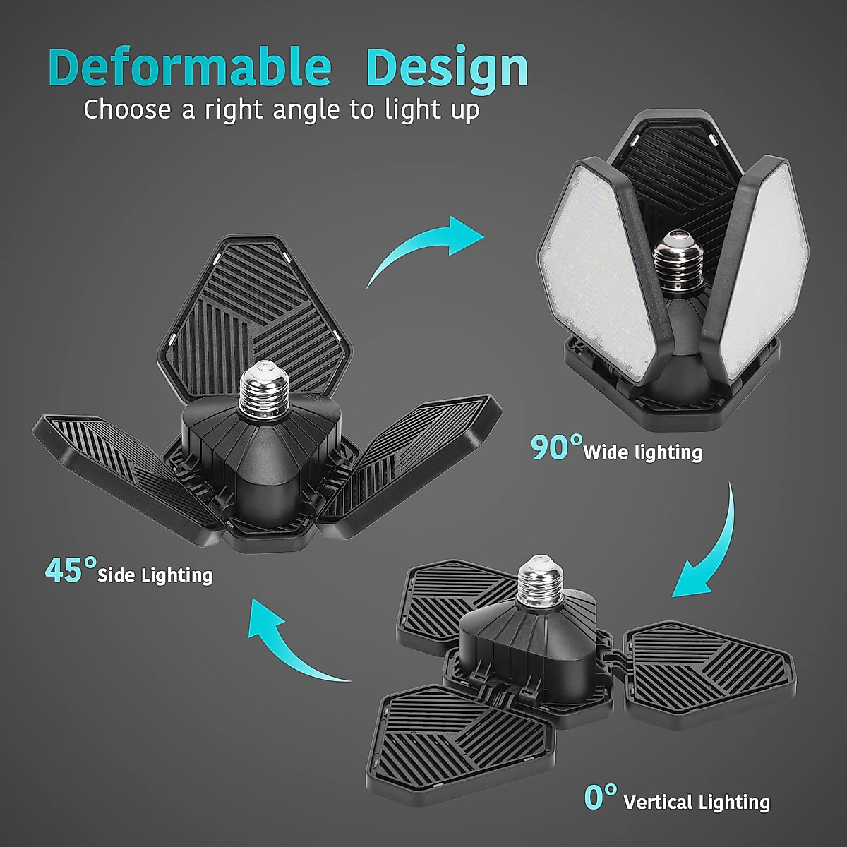 SEEKMORELY 2 Pack LED Garage Light, 120W Ultra Bright Garage Led Light, Illuminator 360 Garage Light, 12000LM LED Deformable 3 Leaf Garage Ceiling Lights for Basement Warehouse Workshop